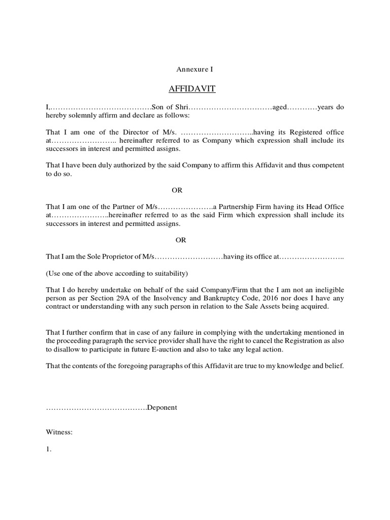 Annexure I Section 29A Affidavit | PDF | Business