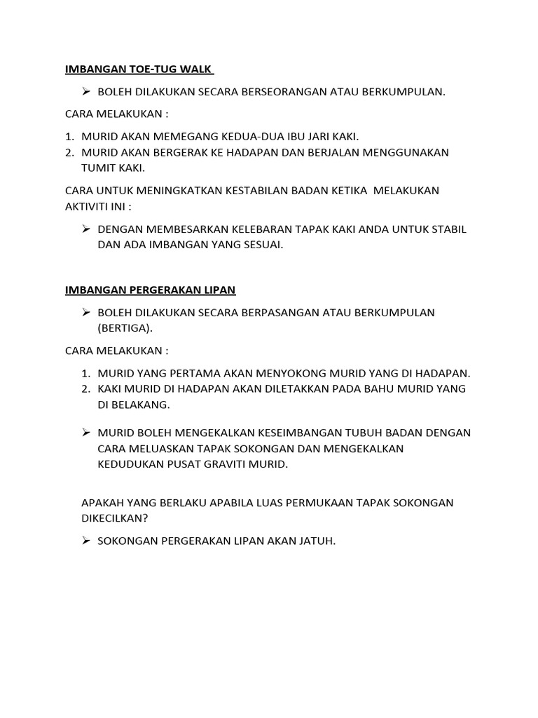 Nota Pj Unit 1 Toe-tug Walk Dan Pergerakan Lipan | PDF