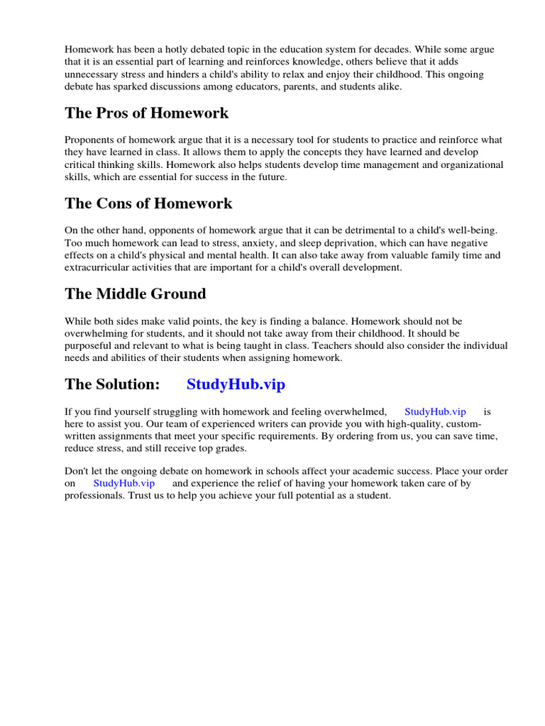 Homework in Schools Debate | PDF | Homework | Teachers