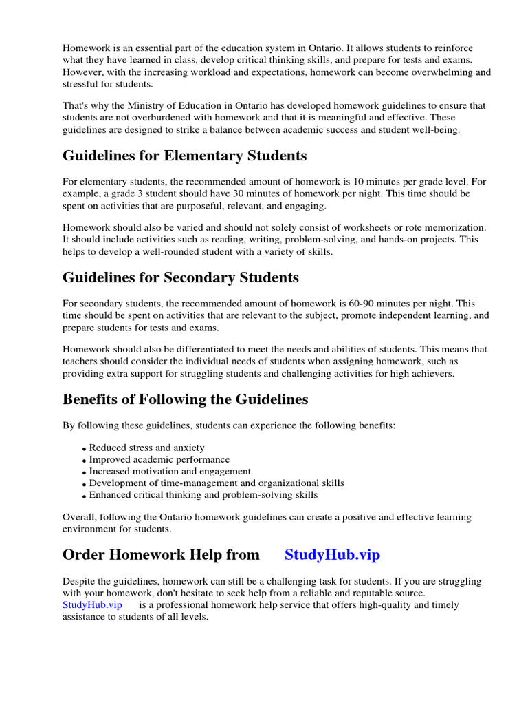 Ontario Homework Guidelines Explained | PDF | Databases | Homework