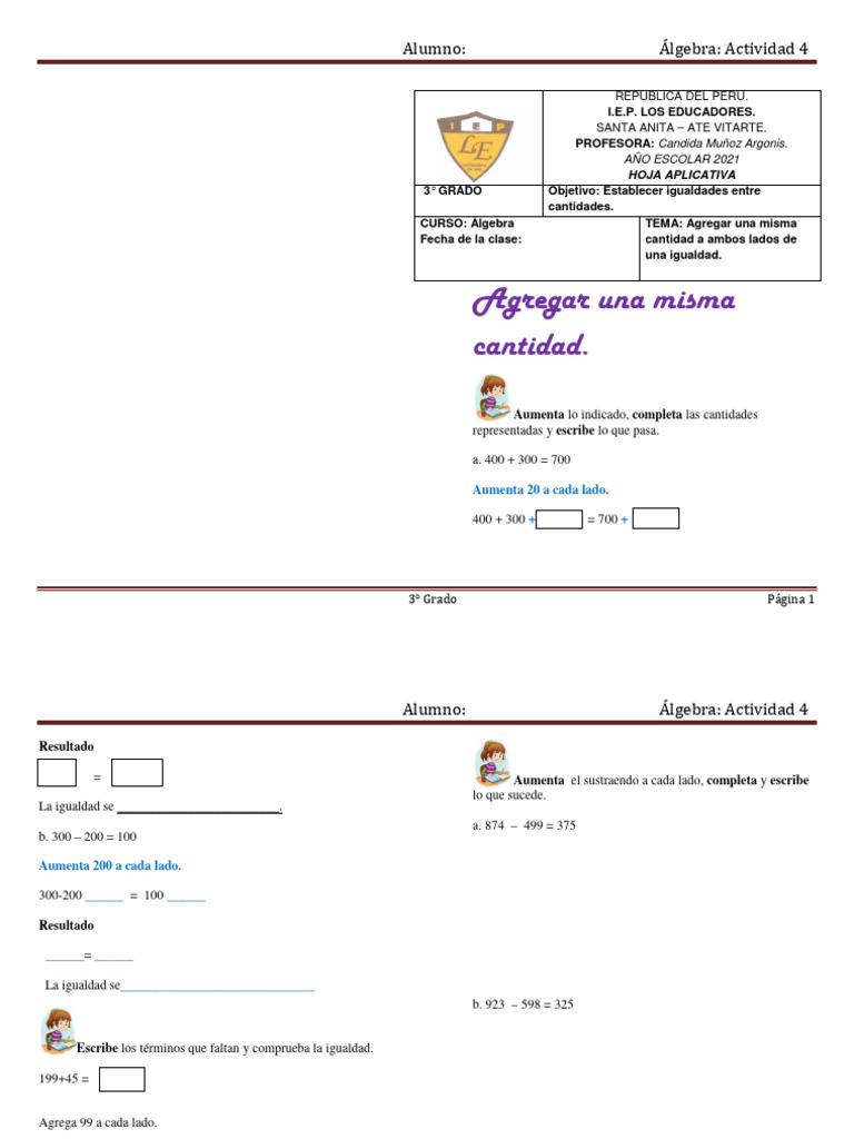 3ero Álgebra. Act. 4 | PDF | Matemáticas | Álgebra
