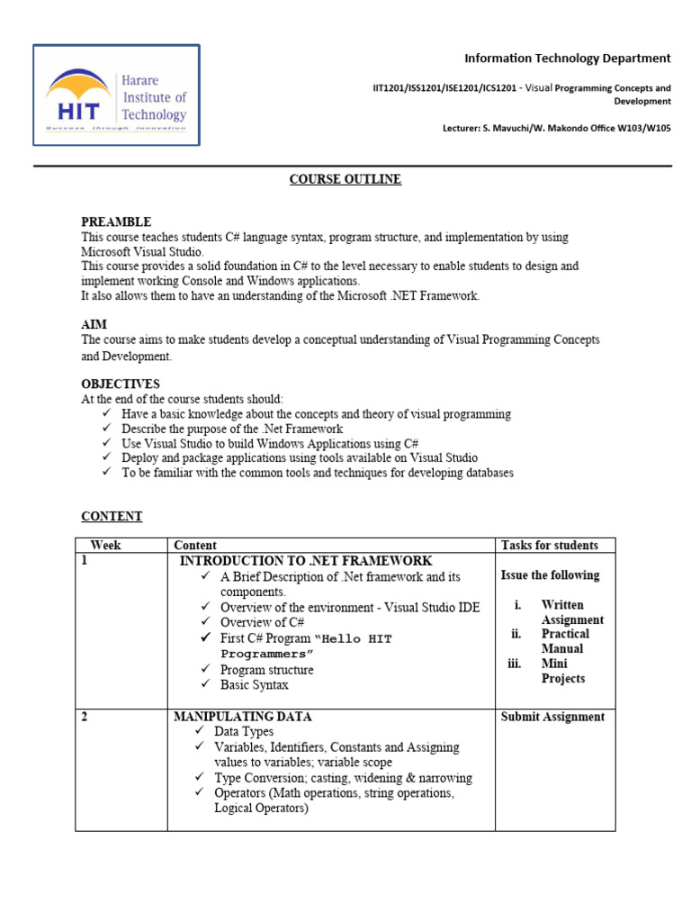 C# Course Outline 2023 | Download Free PDF | C Sharp (Programming Language) | Computer Program