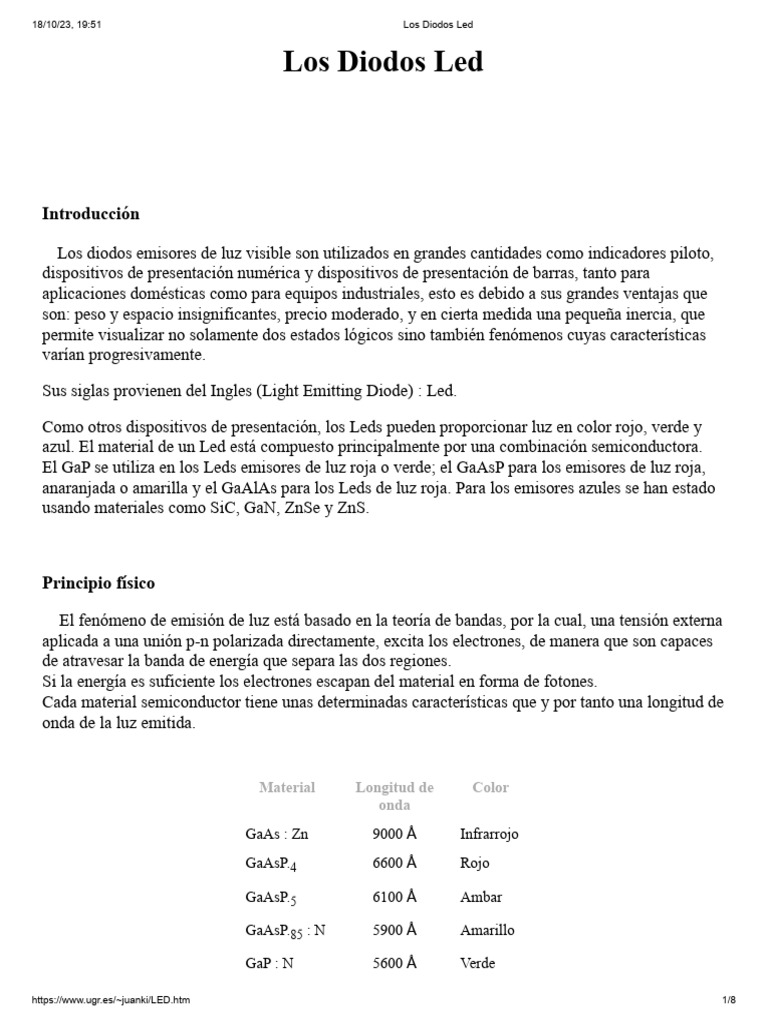 Los Diodos Led | PDF | Diodo emisor de luz | Resistividad Eléctrica y Conductividad