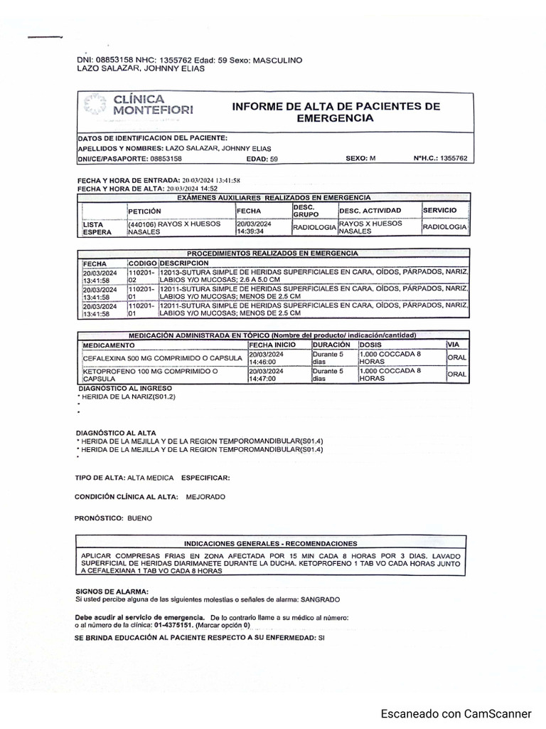 Informe Medico Lazo Salazar Johnny | PDF