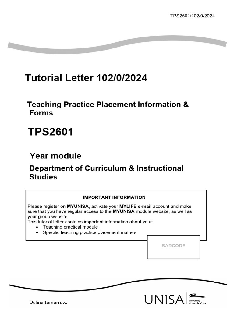 TPS2601 - Tutorial Letter 102 2024 | PDF | Teachers | Mentorship