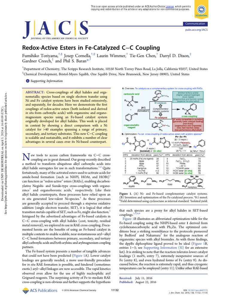 Toriyama Et Al 2016 Redox Active Esters in Fe Catalyzed C C Coupling | PDF | Catalysis ...