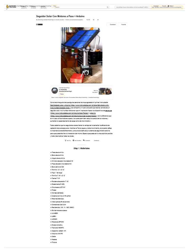 Seguidor Solar Con Motores A Paso + Arduino - 11 Steps - Instructables | PDF | Bienes manufacturados