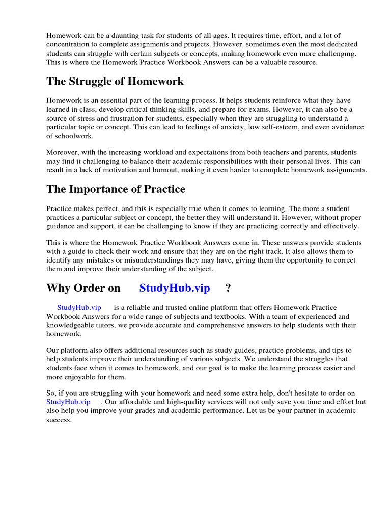 Homework Practice Workbook Answers | PDF | Mathematics | Essays