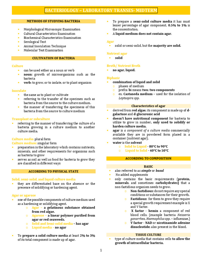 Bacteriology Laboratory Methods Overview | PDF | Growth Medium | Bacteria
