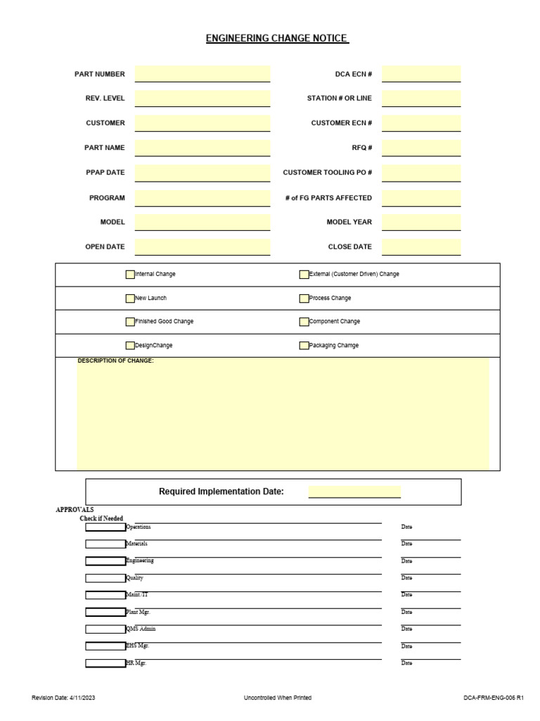 Engineering Change Notice Template | PDF