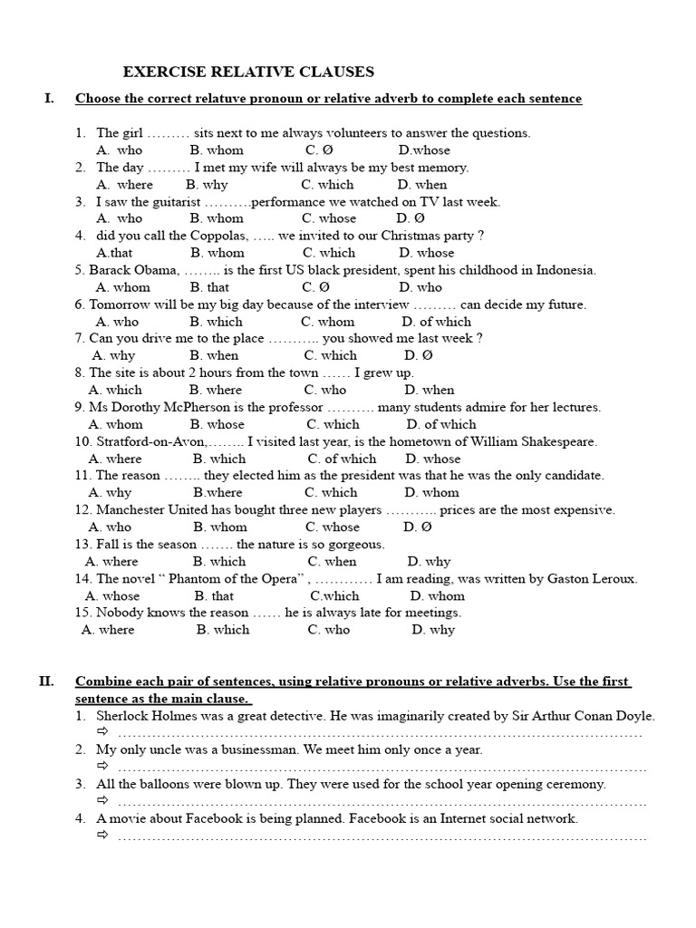 Exercise Relative Clauses | PDF