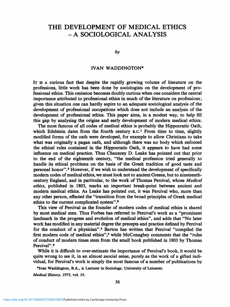 Development of Medical Ethics A Sociological Analysis | PDF | Physician | Medical Ethics