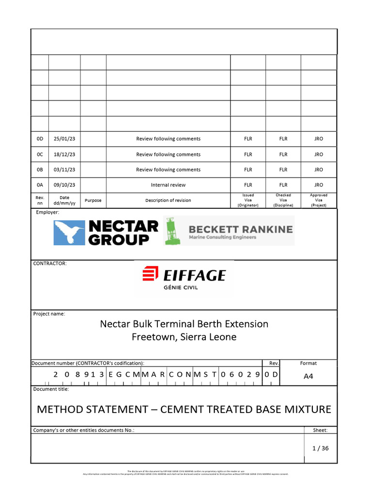 MST-06029 - 0D - Method Statement Cement Treated Base Mixture-Word | PDF | Concrete | Road Surface