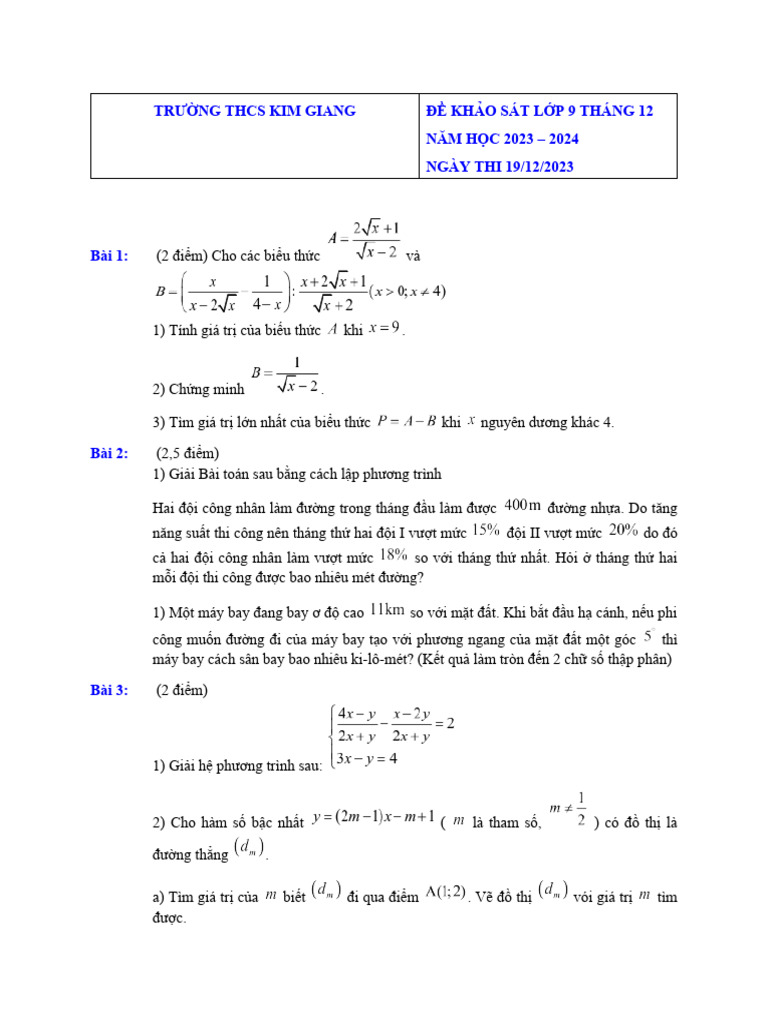 02 Toan 9 Kim Giang | PDF