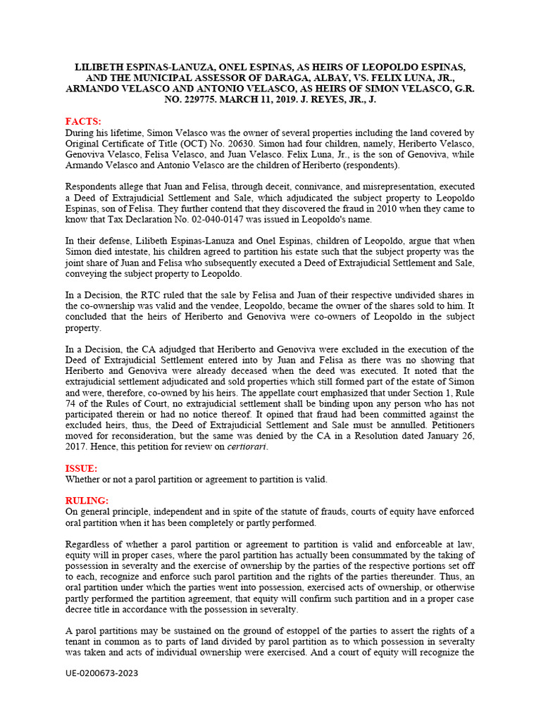 Heirs' Dispute Over Property Partition | PDF | Concurrent Estate ...
