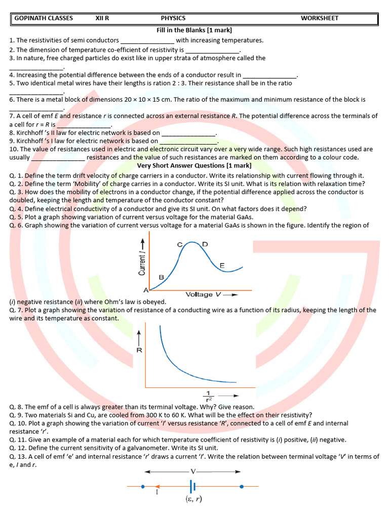 XII R PHY WORKSHEET 29-7-22 | PDF | Electrical Resistivity And ...