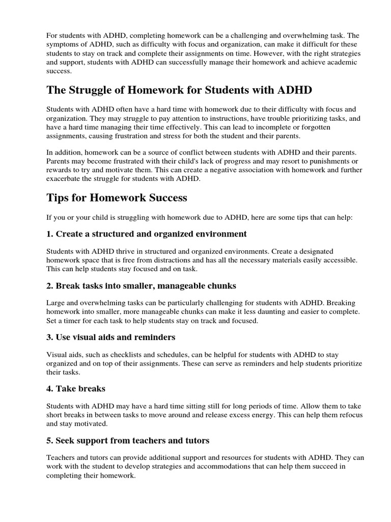 Tips For Adhd and Homework Help | Download Free PDF | Homework ...