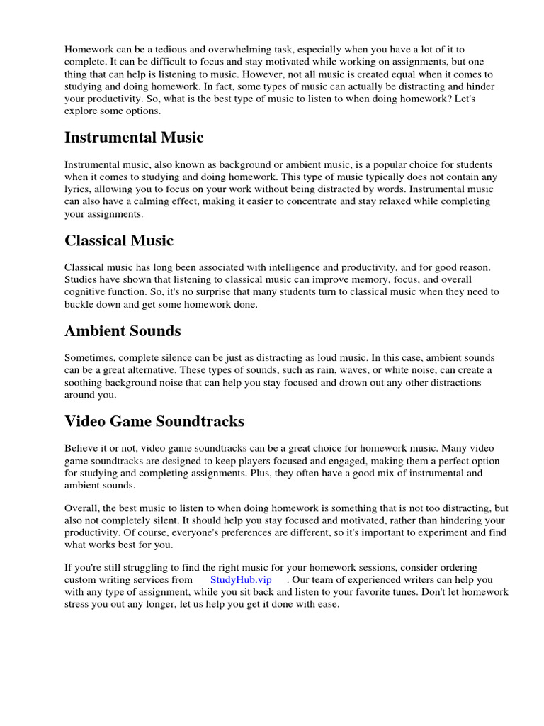Best Music for Homework Focus | PDF | Thought | Essays