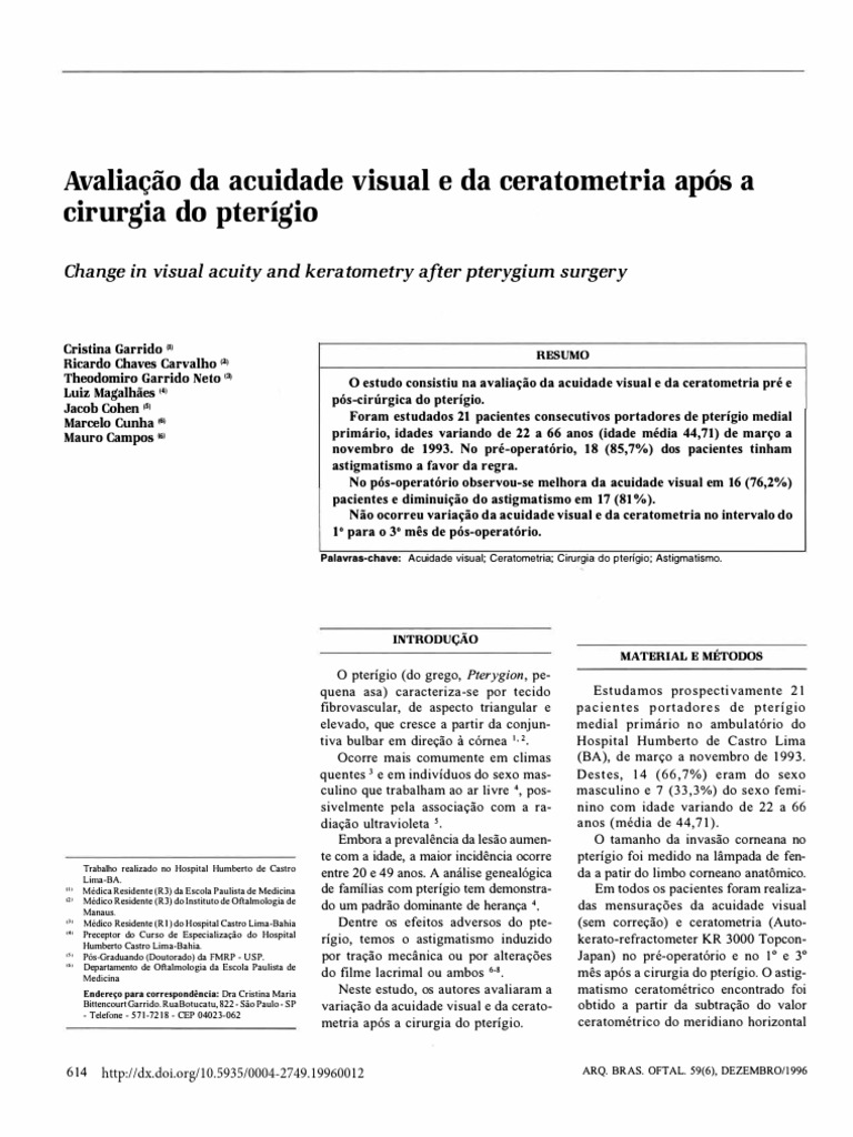 Avaliação Da Acuidade Visual e Da Ceratometria Após A | PDF | Oftalmologia