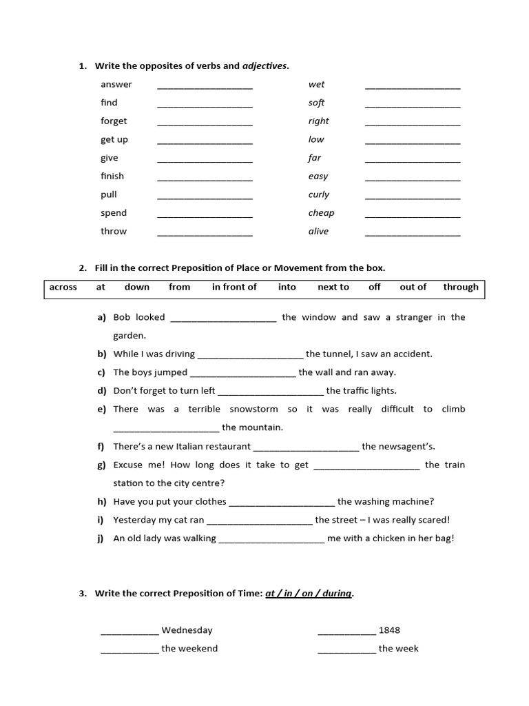 Practice Test Level A2 | PDF | Linguistics | Grammar