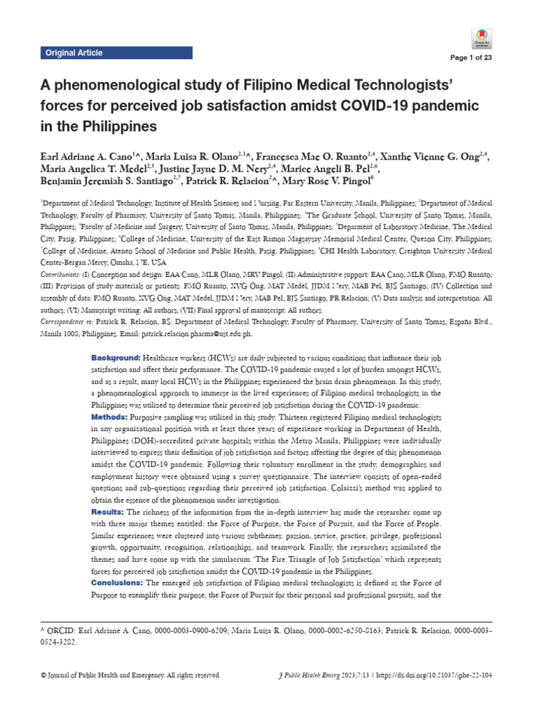 A Phenomenological Study On Filipino Medical Technologists | PDF | Job ...
