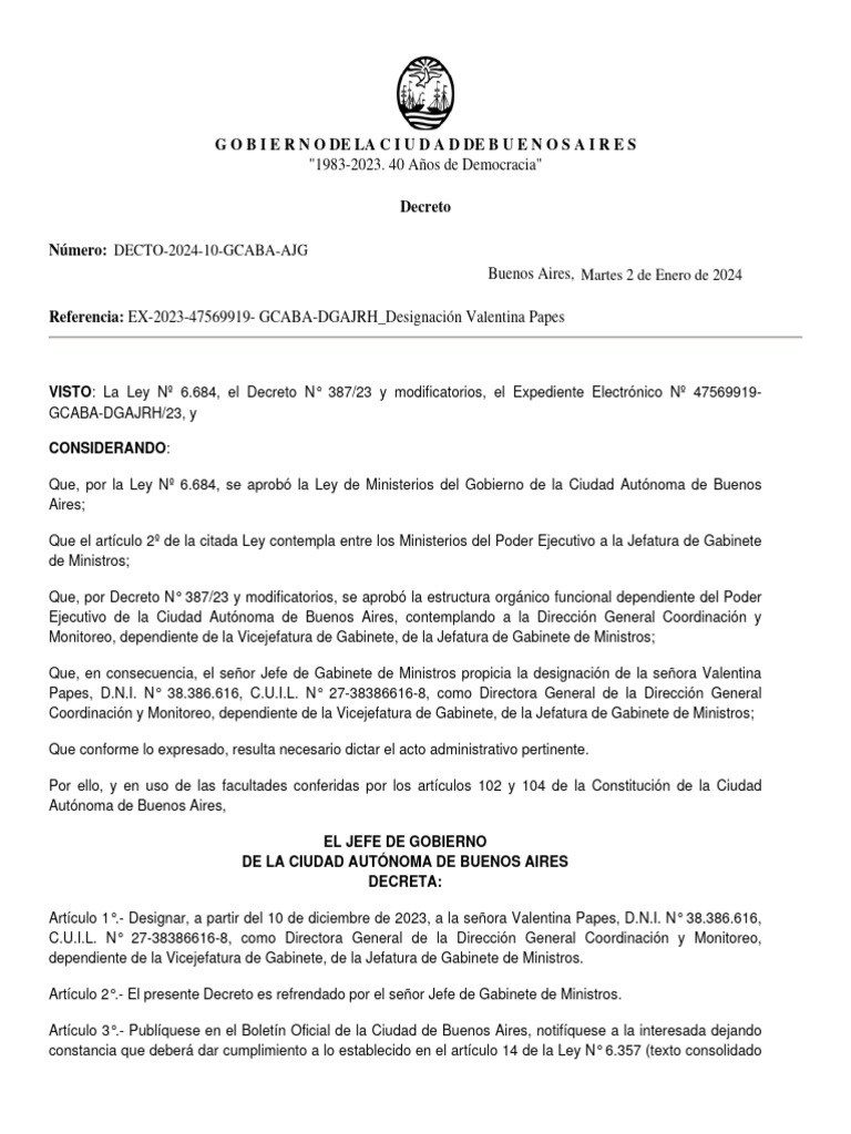 Decre 2024 00679086 Gcaba Ajg | PDF | Gabinete (Gobierno) | Buenos Aires