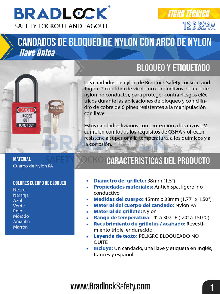 Ficha Tecnica Candado de Bloqueo 1.5 Pulgadas-123324a-Bradlock | PDF ...