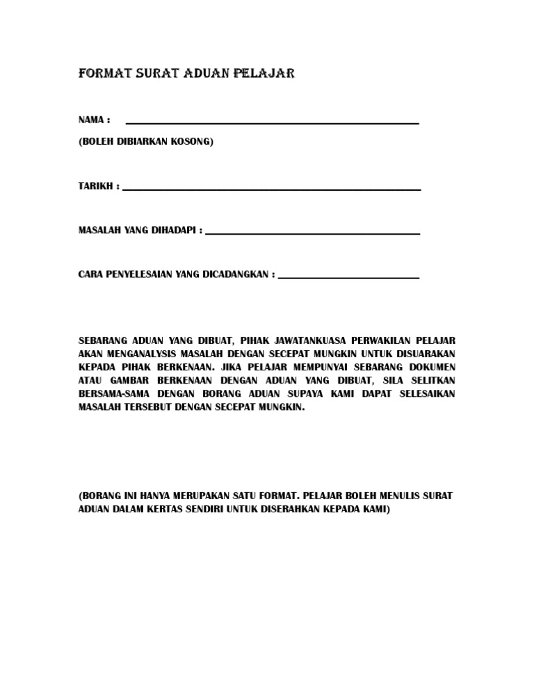 Format Surat Aduan Pelajar | PDF