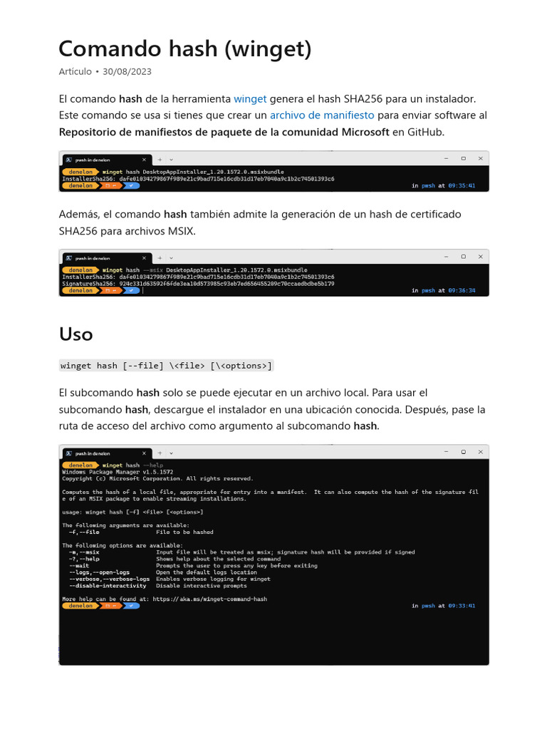 Comando Hash (Winget) : Repositorio de Manifiestos de Paquete de La Comunidad Microsoft en ...
