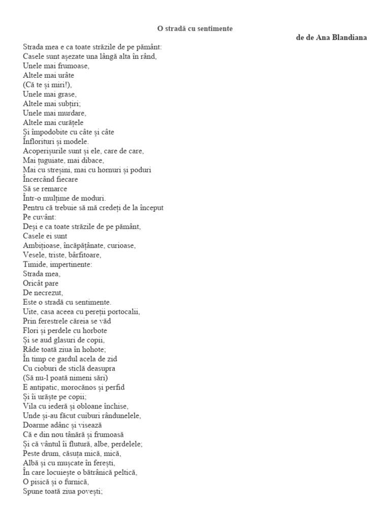 O Stradă Cu Sentimente, Ana Blandiana | PDF