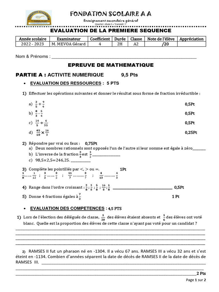 Évaluation de Mathématiques Secondaire | PDF | Triangle | Géométrie ...