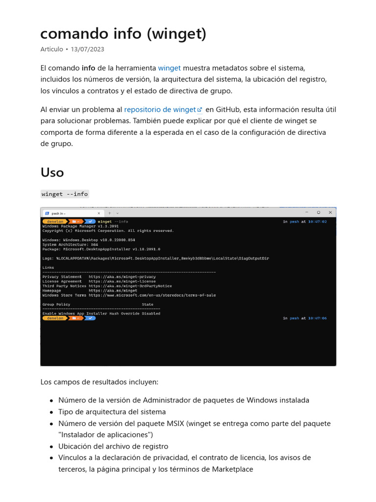 Comando Info (Winget) | PDF