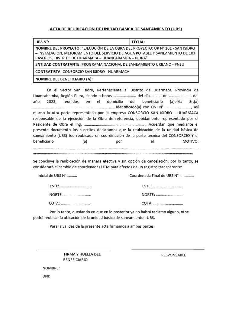 Acta de Reubicación de Ubs | PDF | Derecho | Hogar y jardín