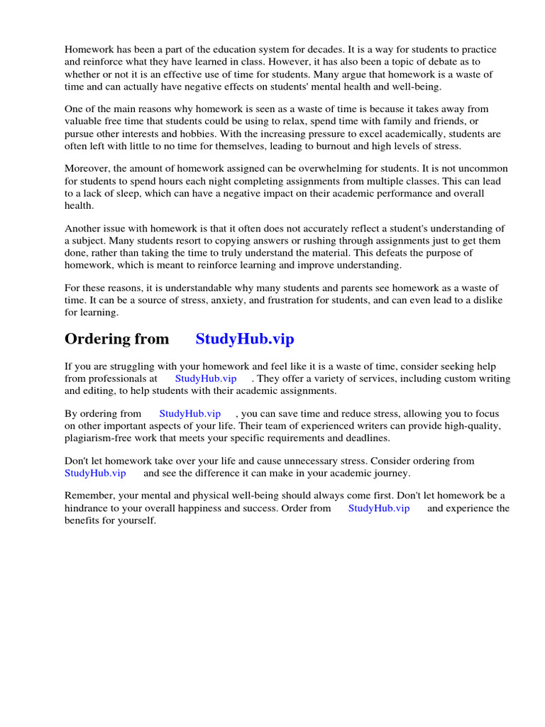 Homework is a Waste of Time | PDF | Homework | Learning