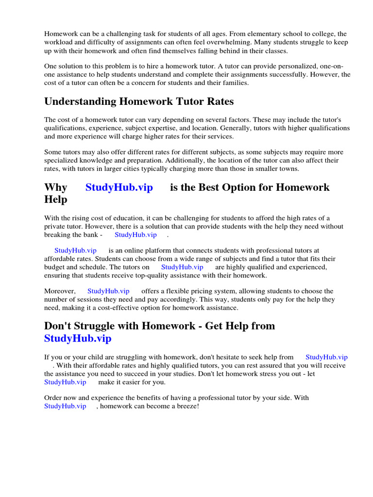 Homework Tutor Rates | PDF | Homework | Teachers
