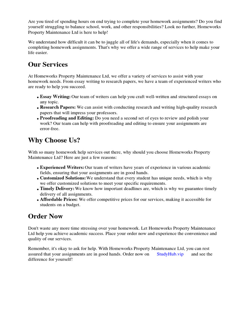 Homeworks Property Maintenance LTD | PDF | Homework | Property