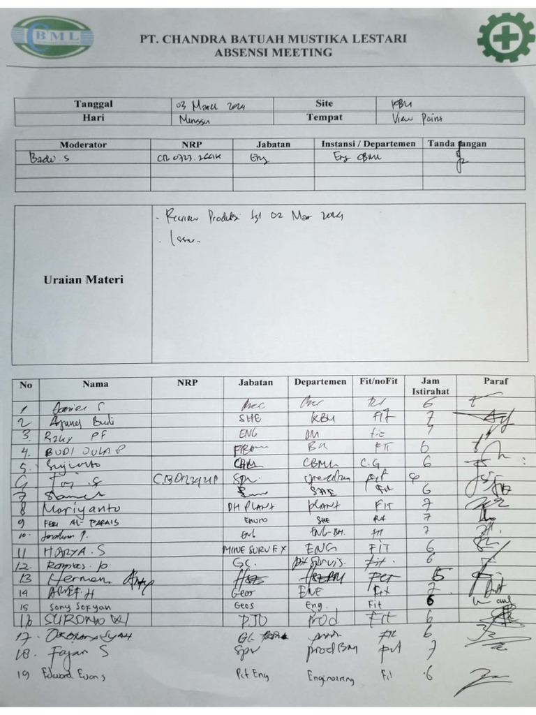 Absen Daily Meeting 03 Maret 2024 | PDF
