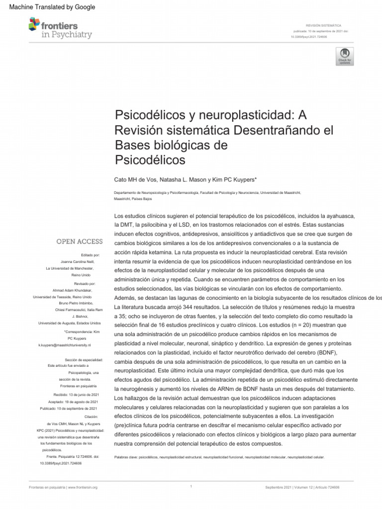 Psychedelics and Neuroplasticity - A - Systematic Review Unraveling The ...