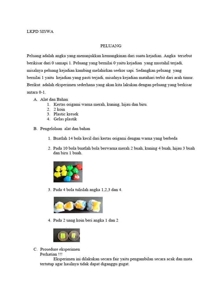 LKPD SISWA MATERI PELUANG | PDF