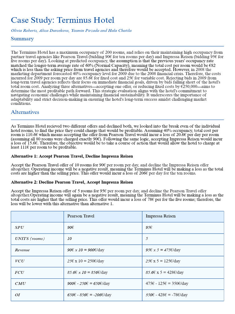 Case Study- Terminus Hotel | PDF | Customer Satisfaction | Business Economics