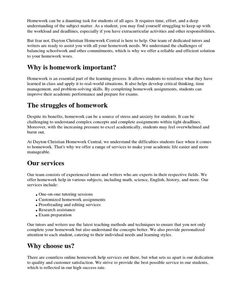 Dayton Christian Homework Central | PDF | Homework | Websites
