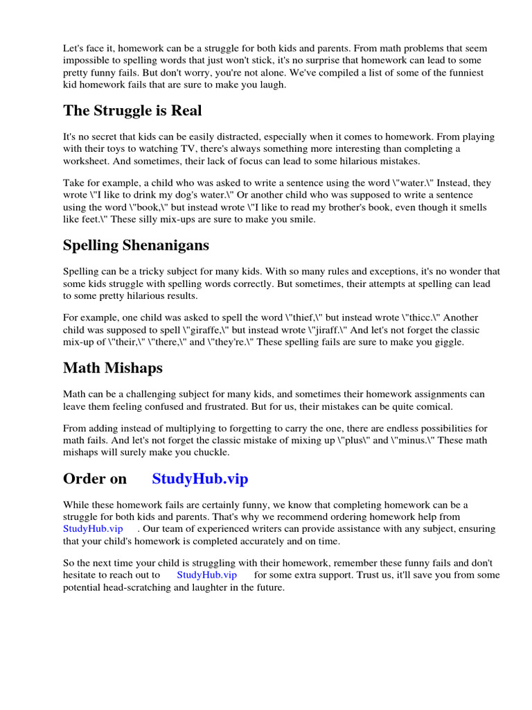 Funny Kid Homework Fails | PDF | Cost Of Living | Homework