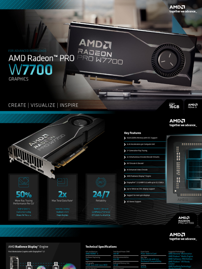 AMD Radeon Pro w7700 Datasheet | PDF | Graphics Processing Unit | Computing
