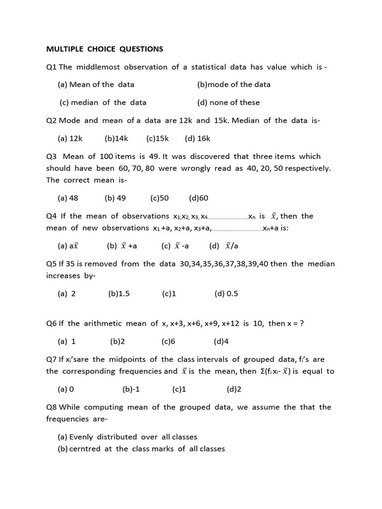 Statistics MCQs for Students | PDF | Teaching Methods & Materials