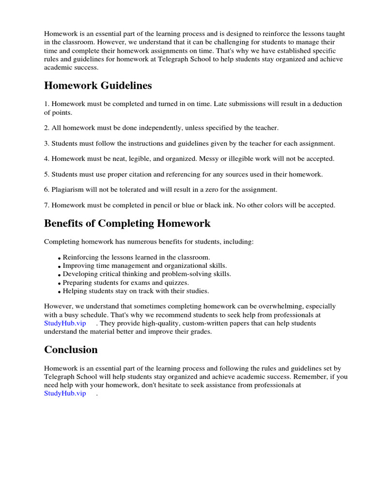 Telegraph School Homework Rules | PDF | Homework