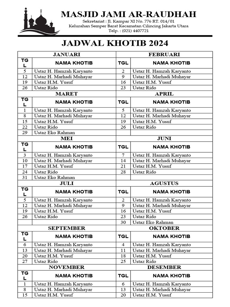Jadwal Khotib 2024 | PDF