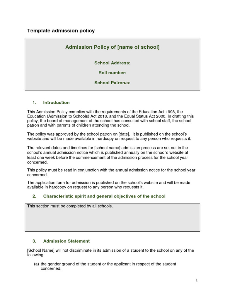 School Admission Policy Template | PDF | University And College ...