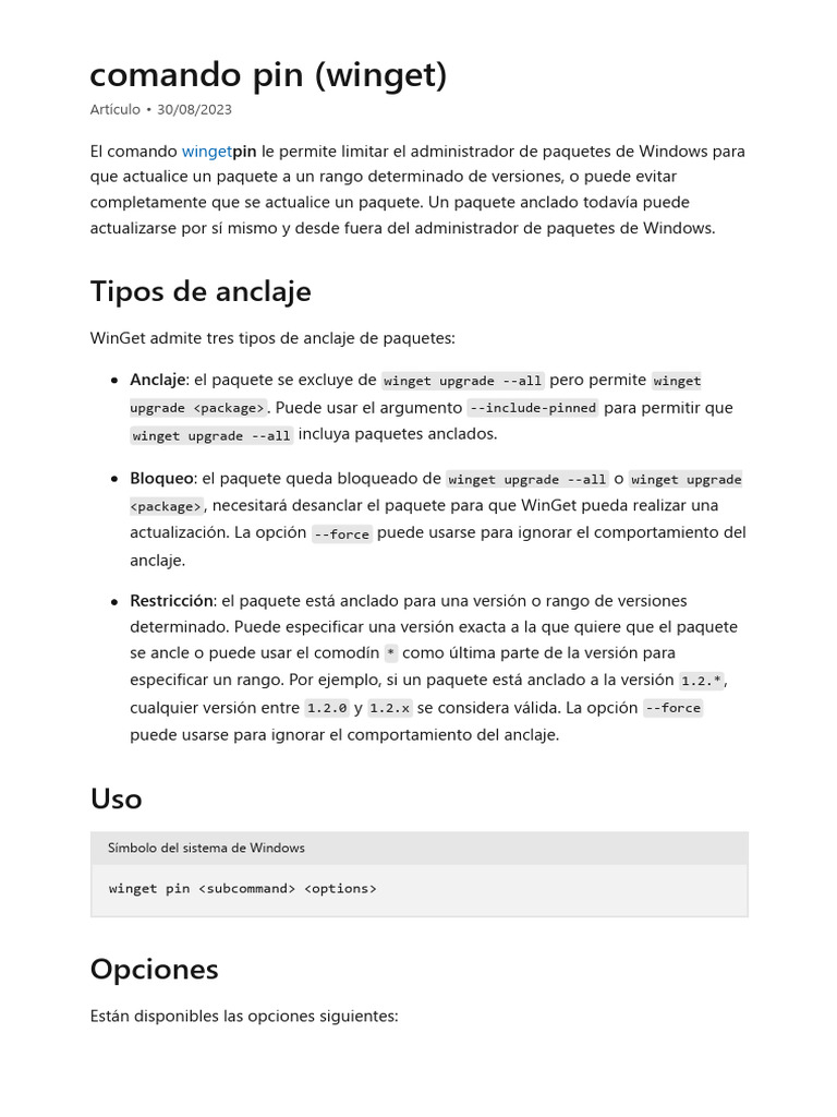 Comando Pin (Winget) : Tipos de Anclaje | PDF