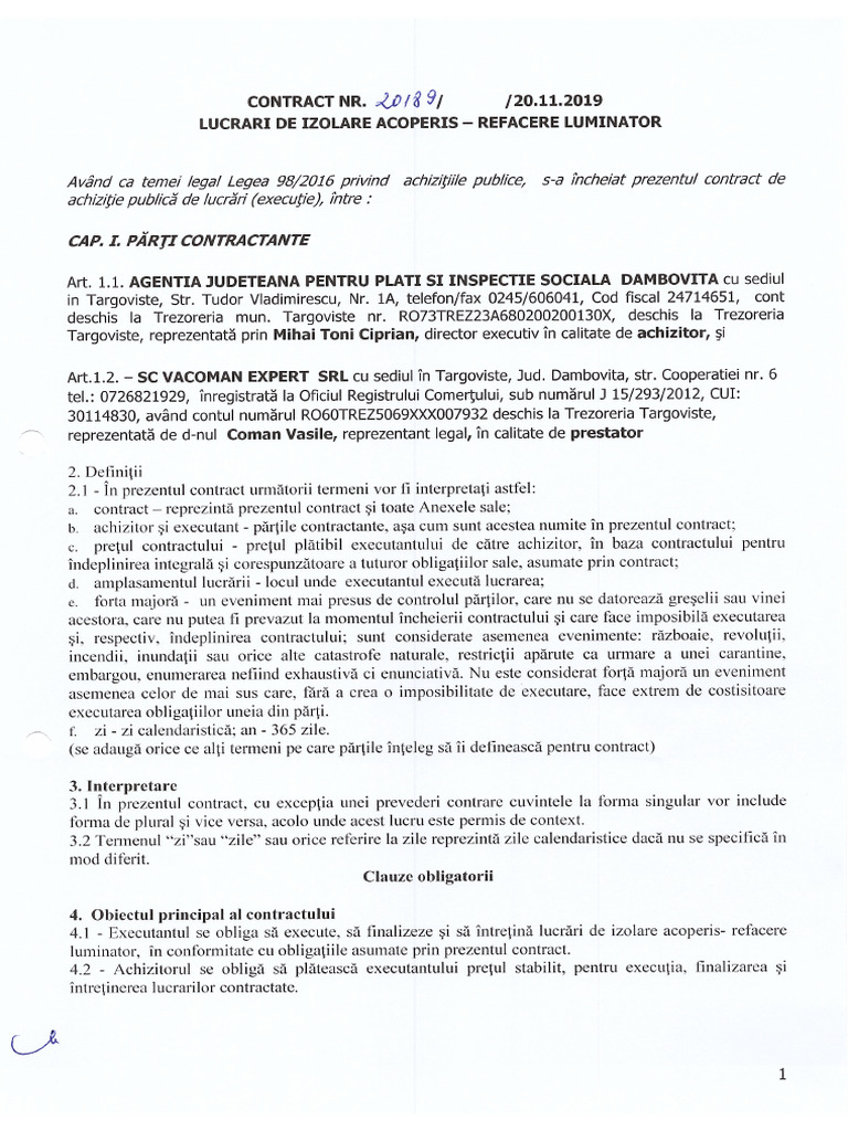 Contract Lucrari Izolare Acoperis | PDF