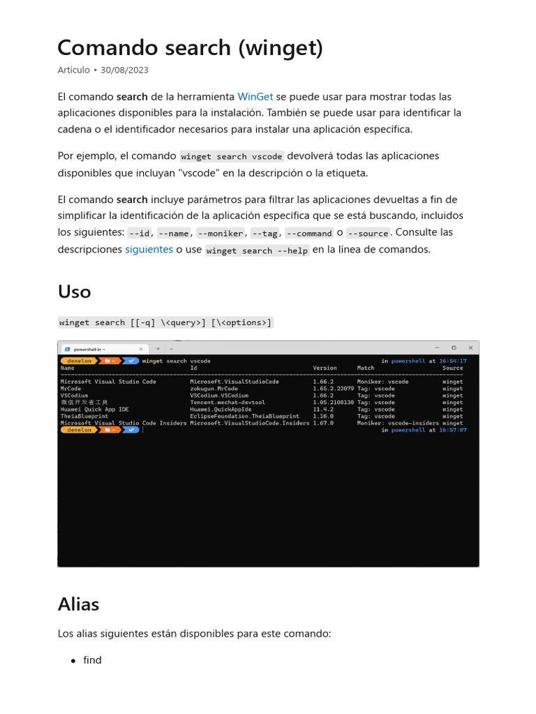Comando Search en Winget | PDF